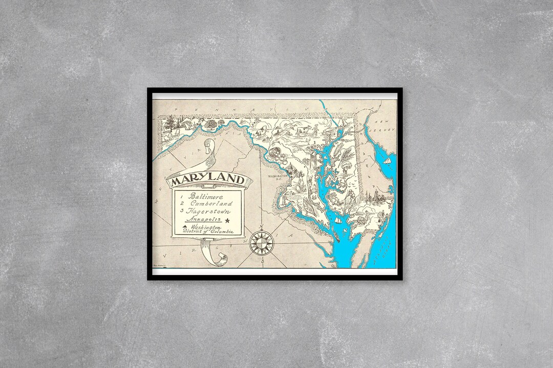 Vintage 1931 Maryland State Map Print –8x10 Maryland State Vintage Map ...