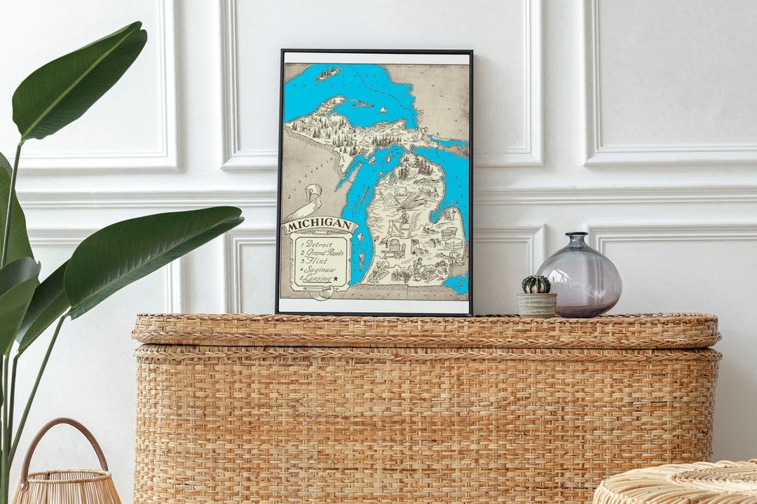 Vintage 1931 Michigan State Map Print –8x10 Michigan State Vintage Map ...