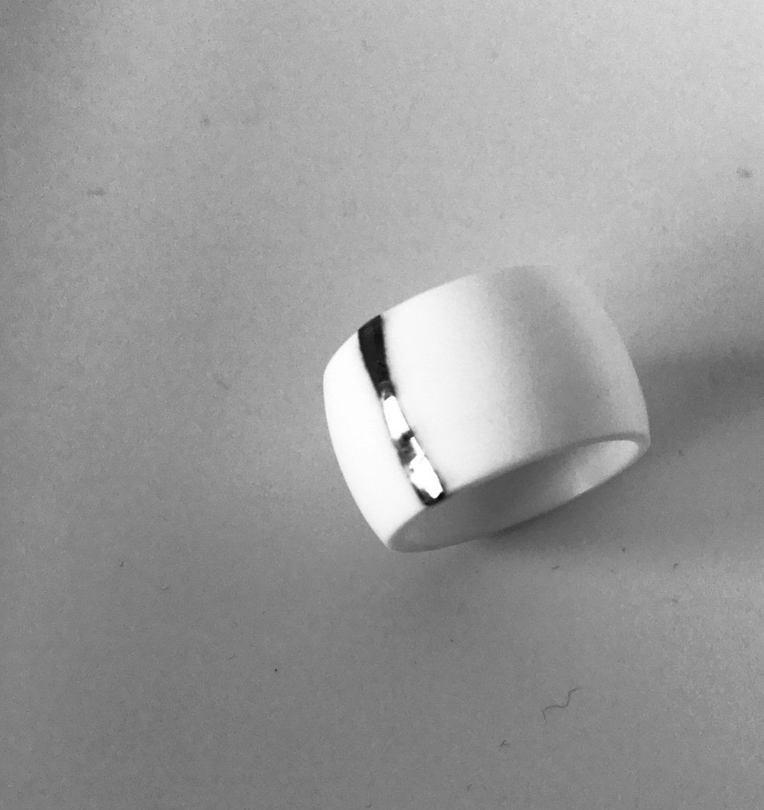Unique Band Ring in White Corian® and Steel. ABR011. Handmade in Italy ...