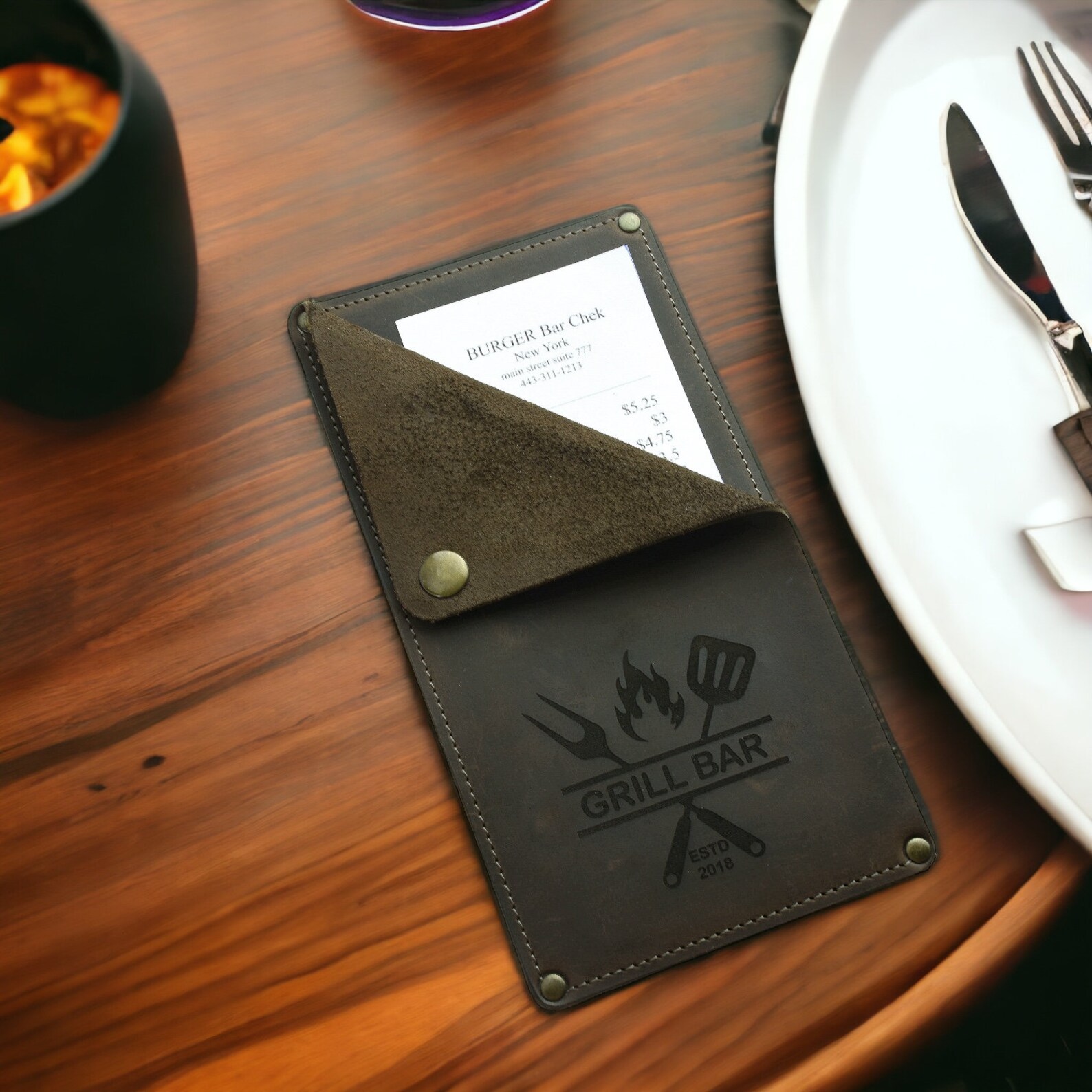 Genuine Leather Check Holder With Embossing, Custom Check Presenter for ...