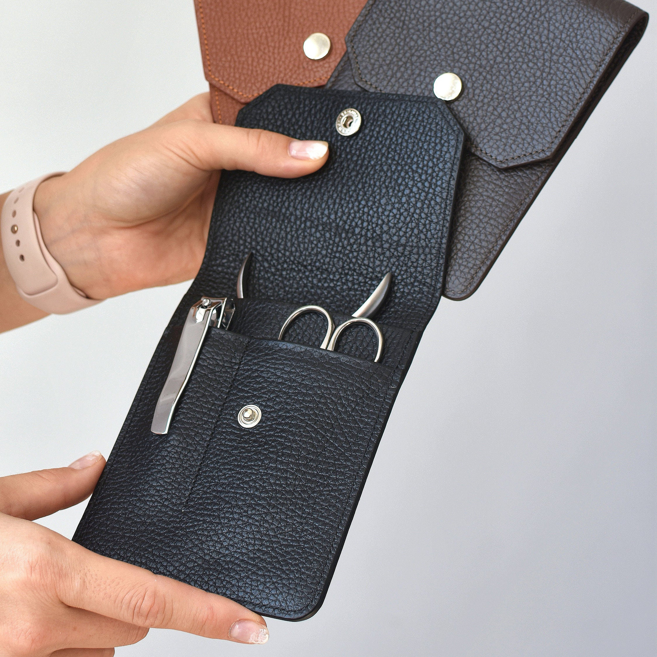 Personalized Manicure Set Case, Leather Manicure Kit Bag, Black Tools ...