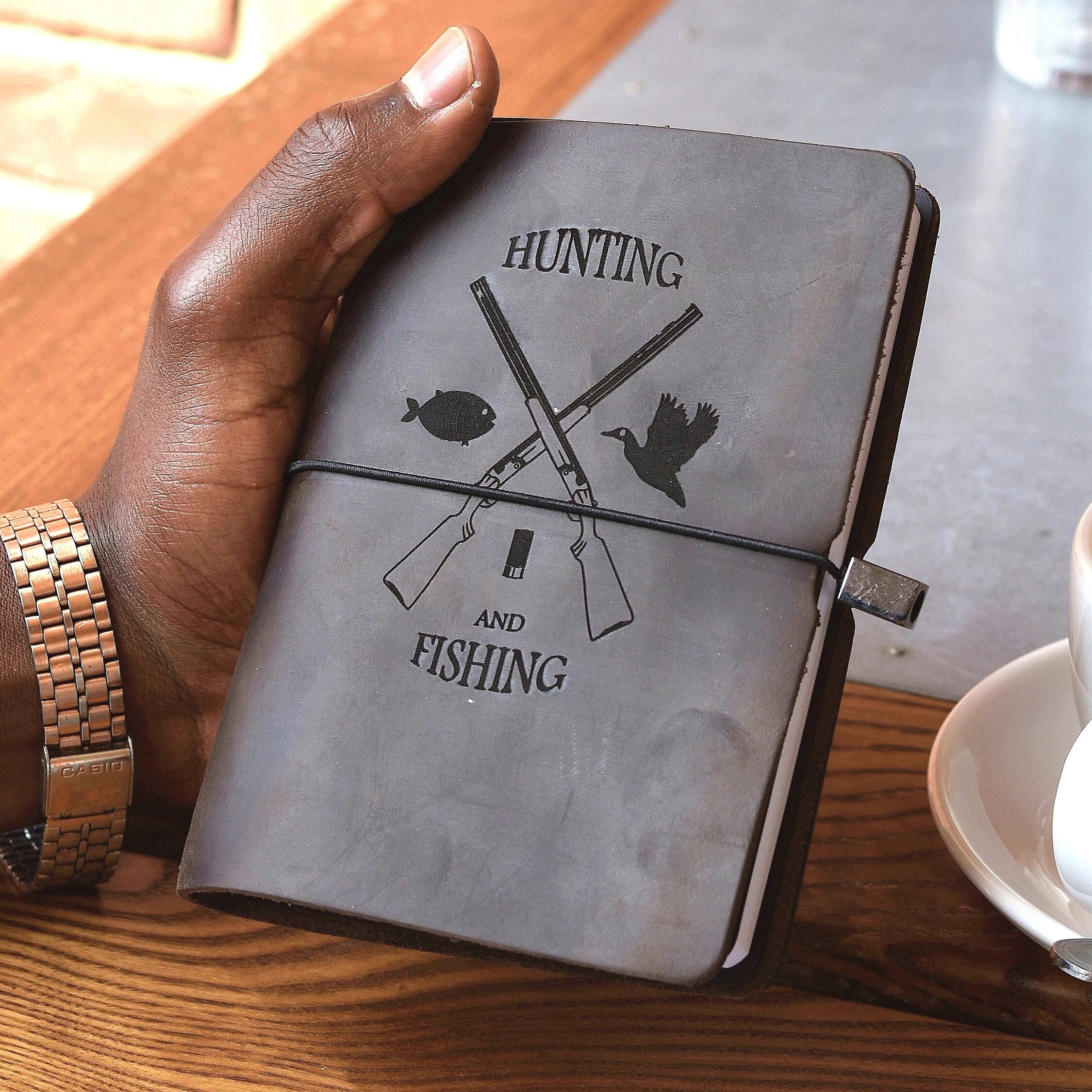 Custom Notebook, Engraved Black Leather, Notepad for Hunting and ...