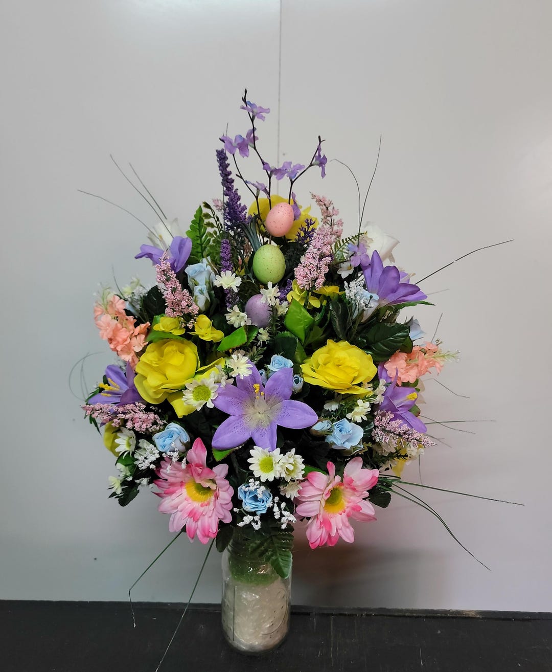 Easter Cemetery Flowers Vase, Spring Cemetery Vase Flowers Easter Eggs ...