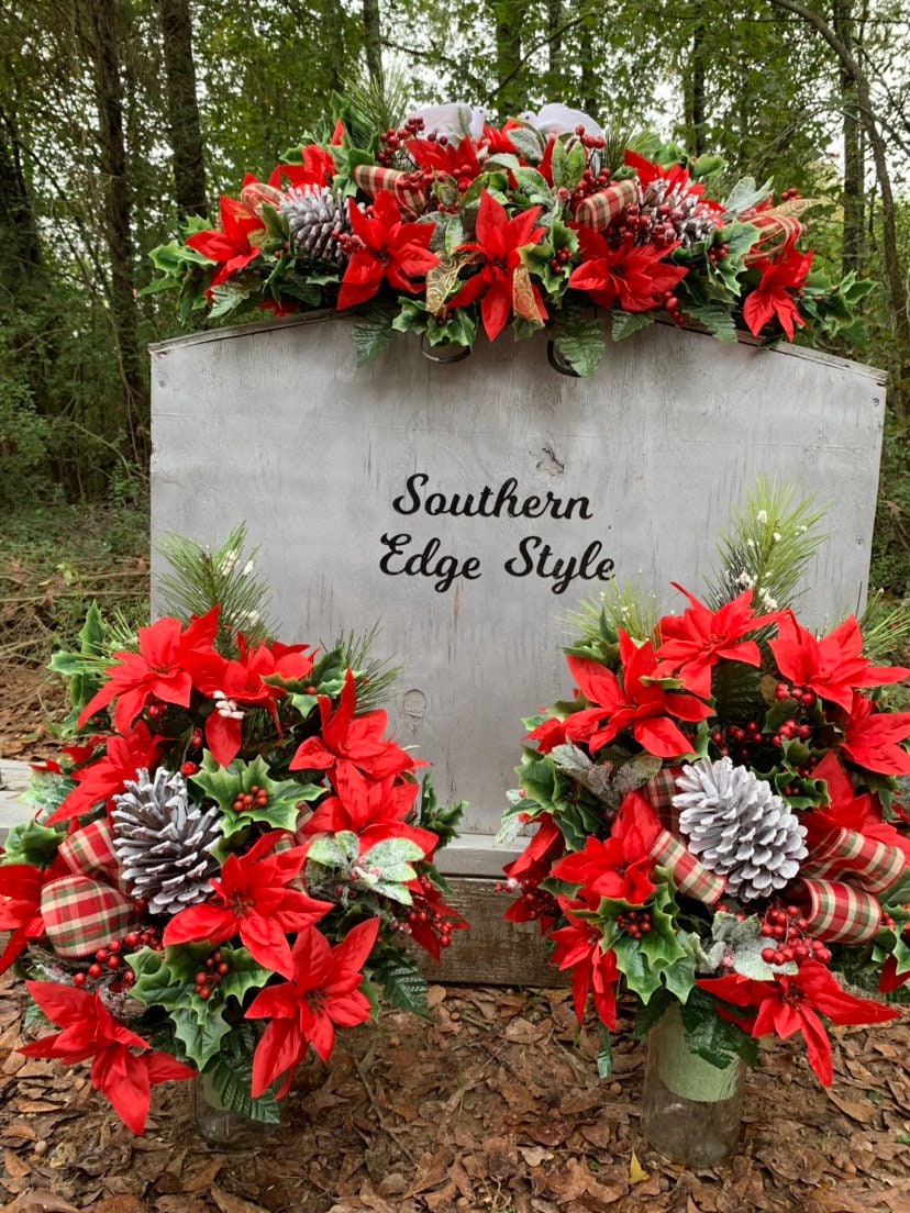 Christmas 3 Piece Set • Premium Headstone Decor Set •large Saddle ( 36 ...
