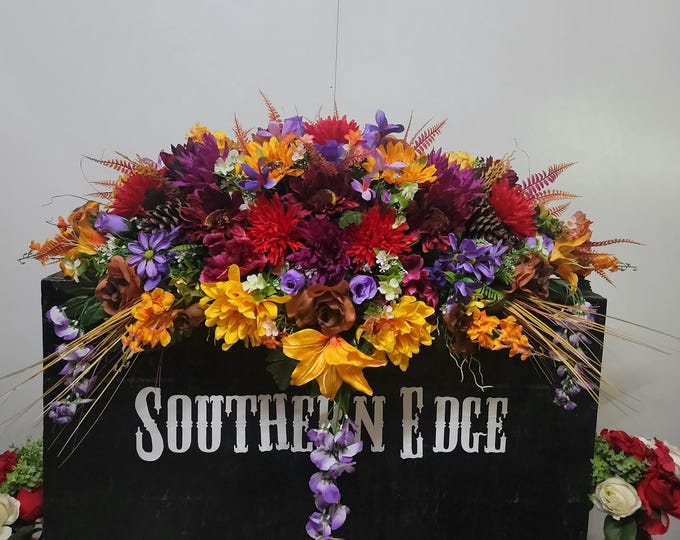 Extra Large Autumn Headstone Saddle, Red, Orange, Purple Fall Cemetery ...