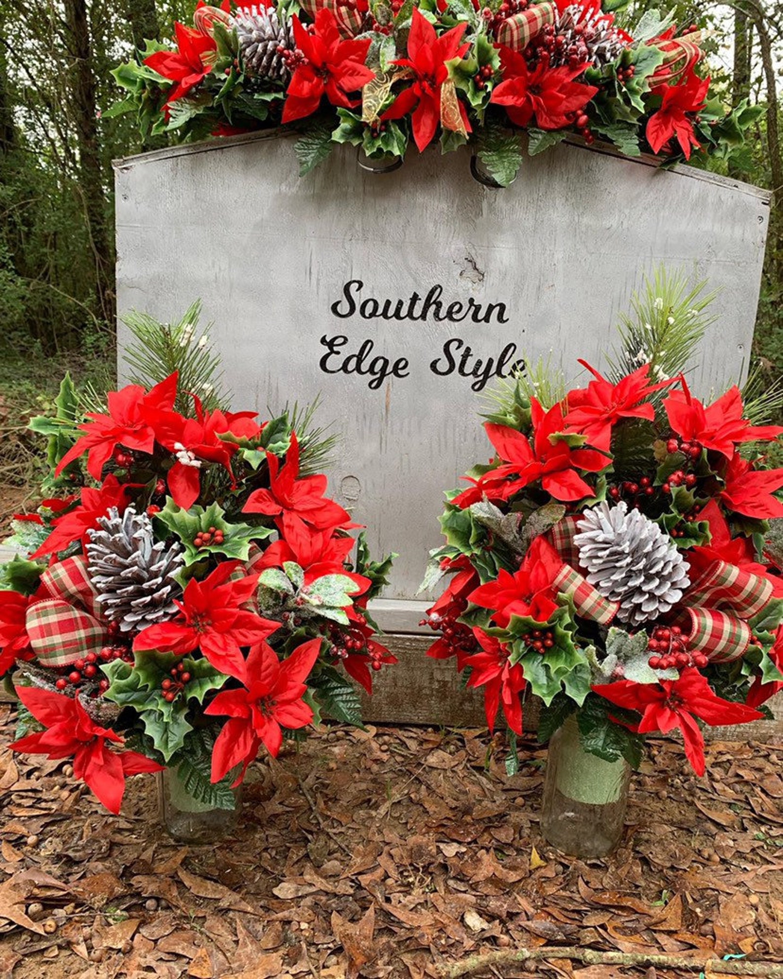 Christmas 3 Piece Set • Premium Headstone Decor Set •large Saddle ( 36 ...