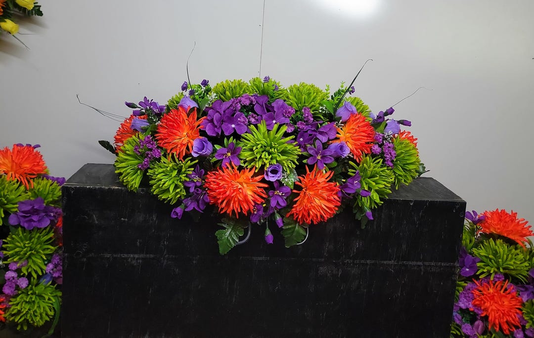 30" Bright Fall Mum Cemetery Saddle , Premium Mums Grave Saddle ...
