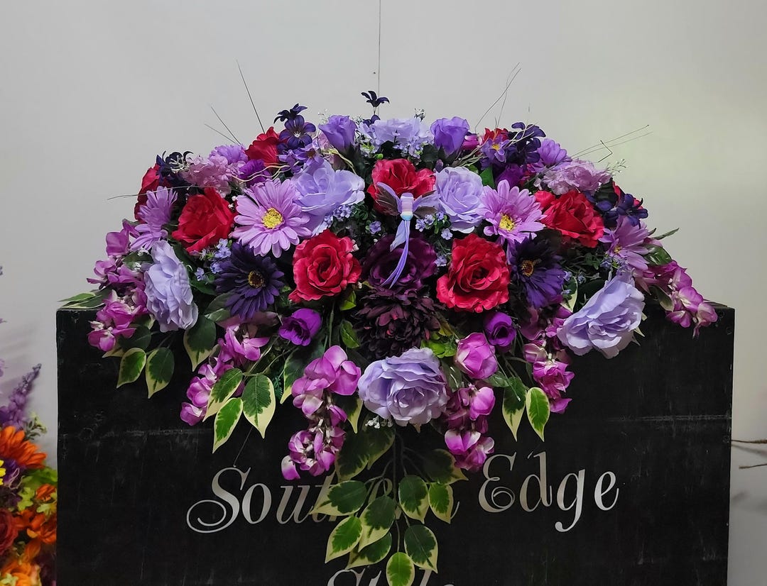 Purple Hummingbird Headstone Topper, Cemetery Flowers Saddle, Daughter ...