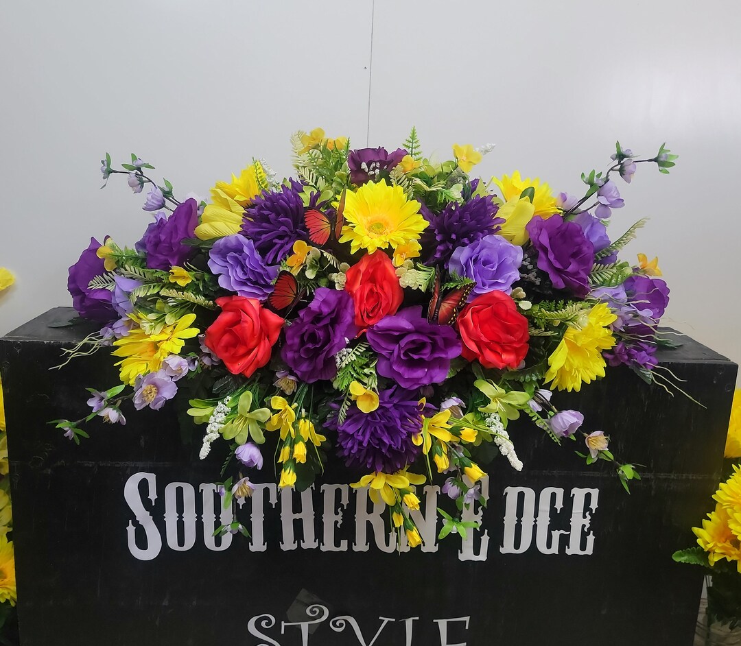 Premium 30" Bright Spring Cemetery Saddle Cemetery Flowers Purple ...