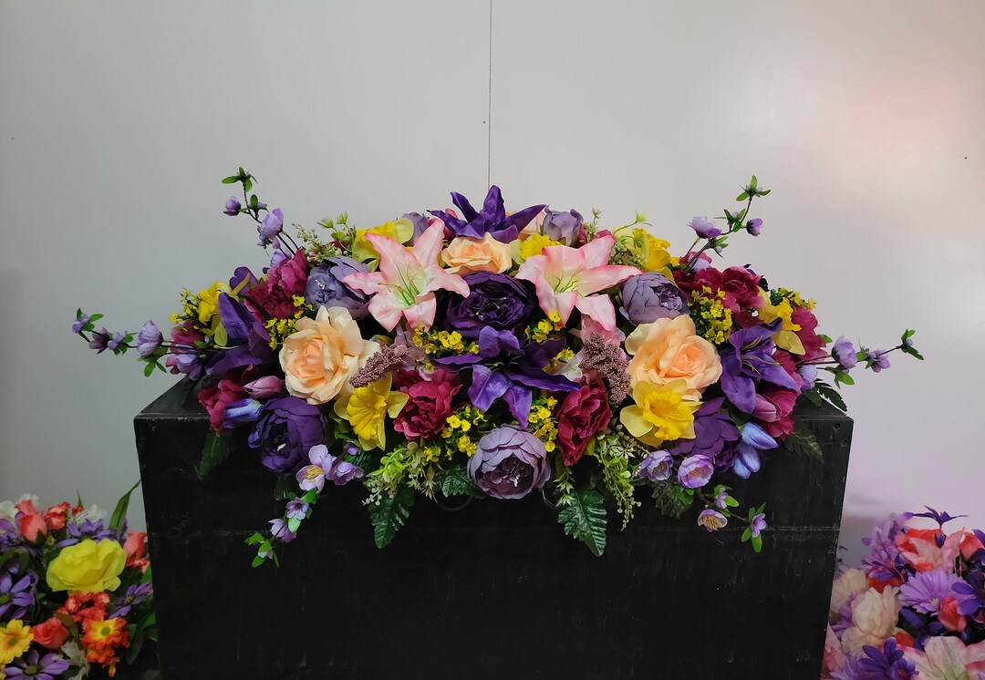 Large Headstone Saddle, Spring Grave Saddle, Cemetery Flowers Purple ...
