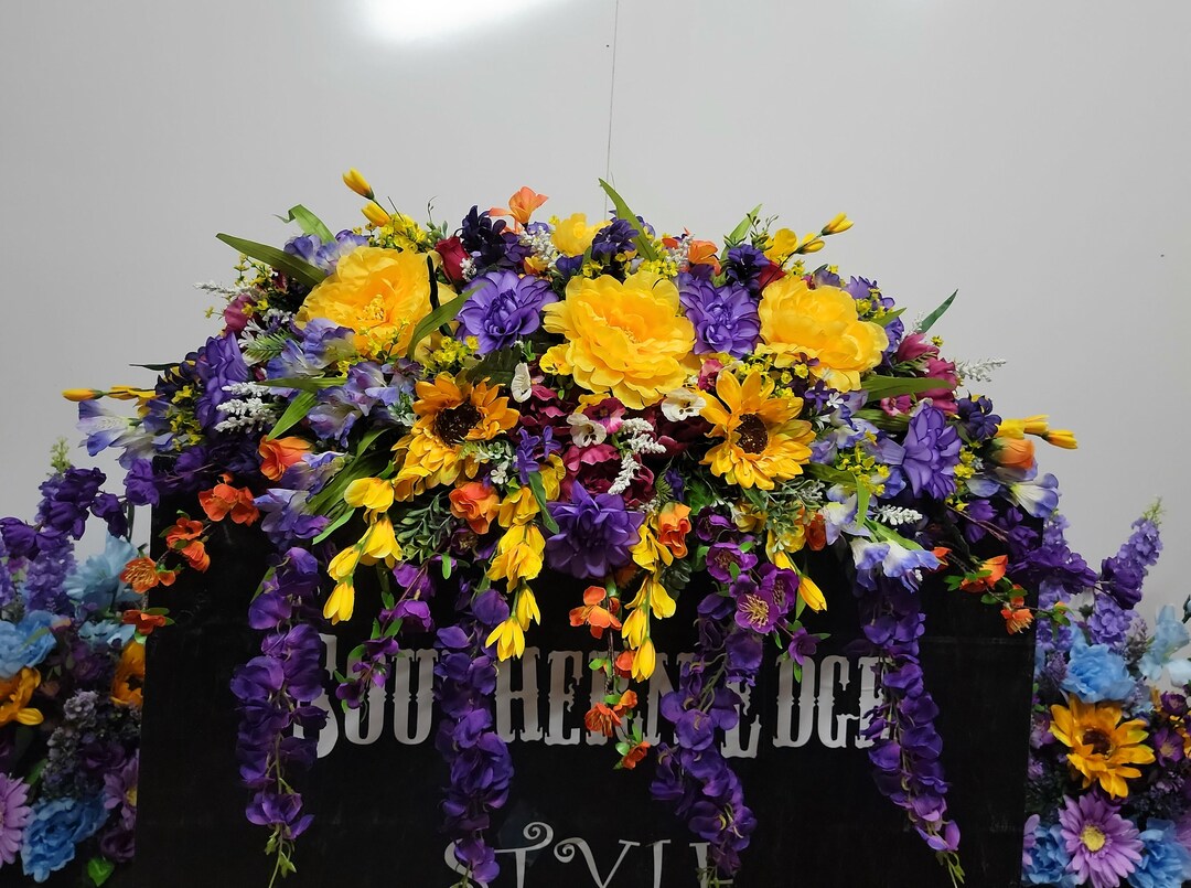 Sunflower Beauty Casket Spray XL Headstone Cemetery Saddle • Extra ...