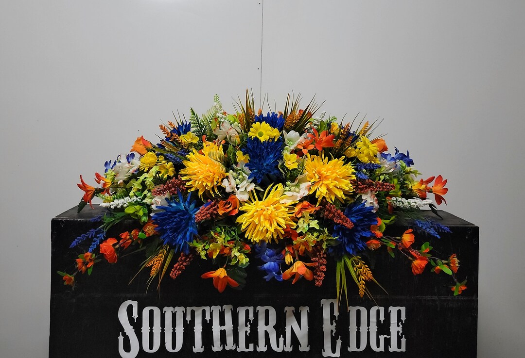 Bright Blue and Orange Summer Cemetery Saddle 31 Grave Saddle Headstone ...