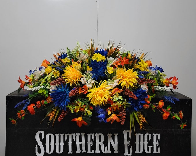 Bright Blue and Orange Summer Cemetery Saddle 31" Grave Saddle ...