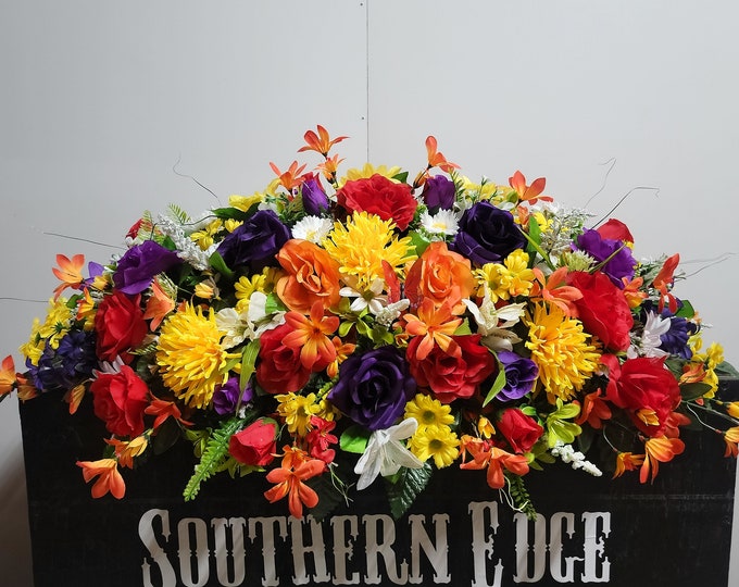 Headstone Saddle • 36” Length Cemetery Saddle • Spring Cemetery Flowers ...