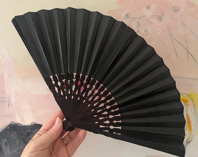 Antique Japanese Black Paper Folding Hand Fan - Etsy