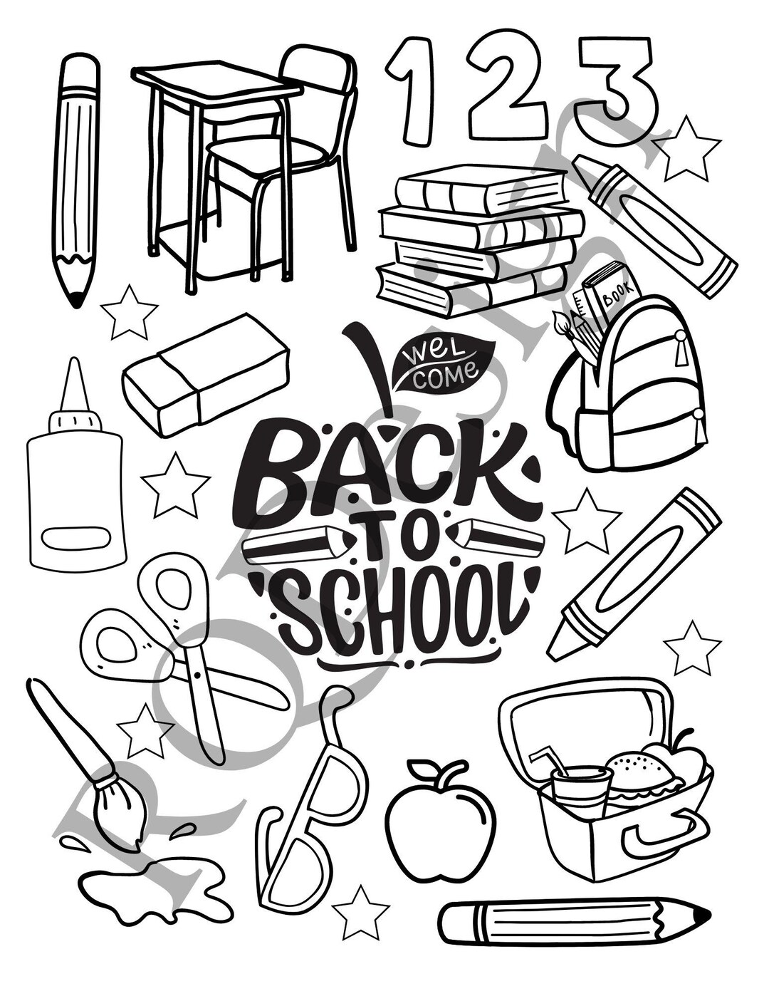 Back to School Coloring Sheet - Etsy
