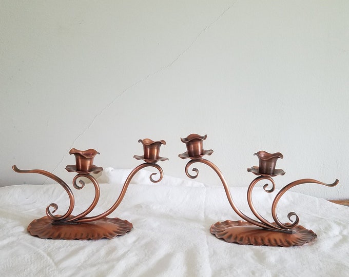 Gregorian Copper Hand Hammered Double Tapered Candlestick Holders ...