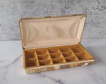 1960s Vintage MELE Gold Jewellery Box Storage, Golden Velvet Lining ...