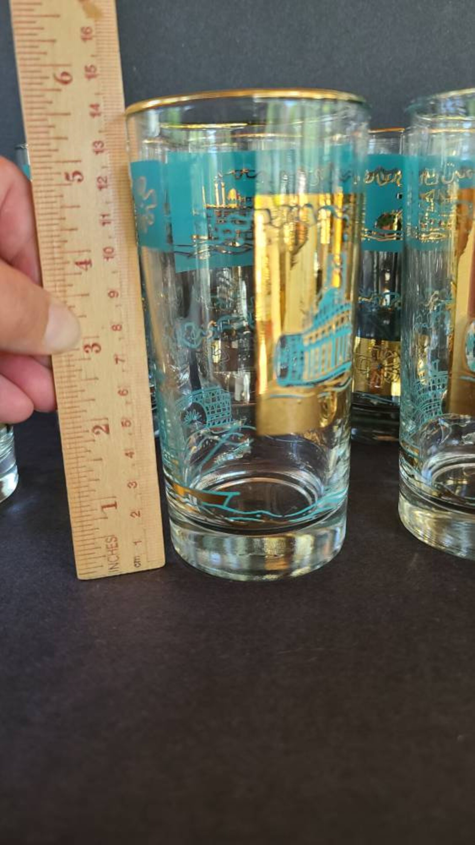 Libbey Turquoise and Gold Riverboat Highball Glasses | Etsy