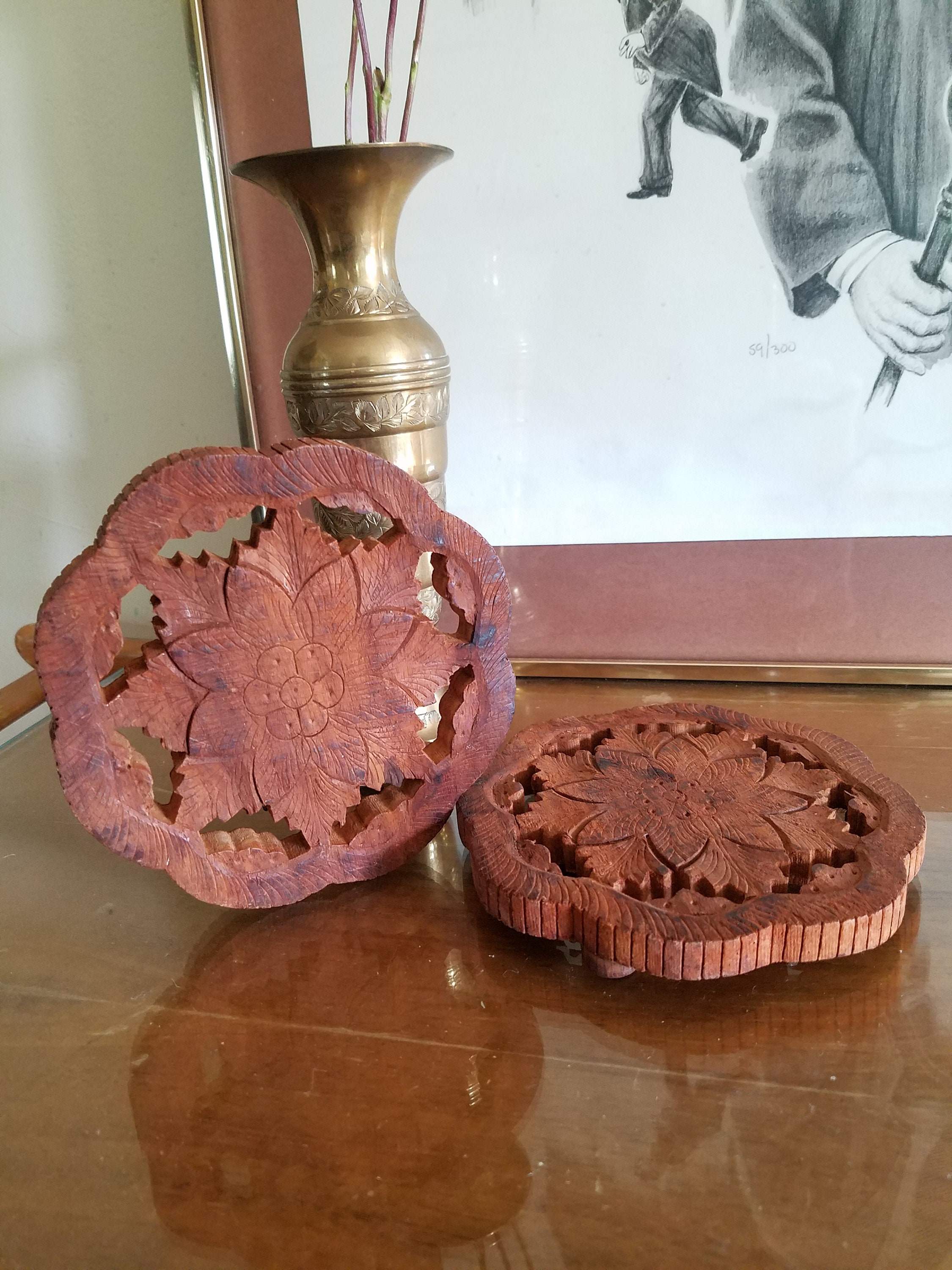 Vintage Floral Wood Trivets | Etsy