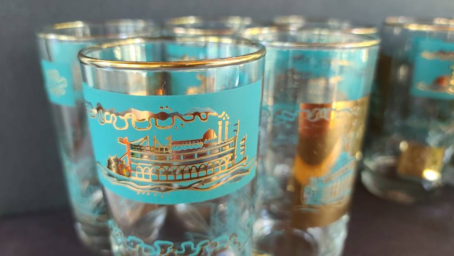 Libbey Turquoise and Gold Riverboat Highball Glasses | Etsy