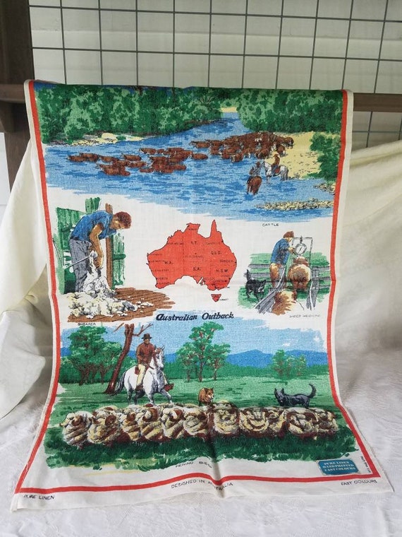 Large Australian Linen Tea Towel New Old Stock | Etsy
