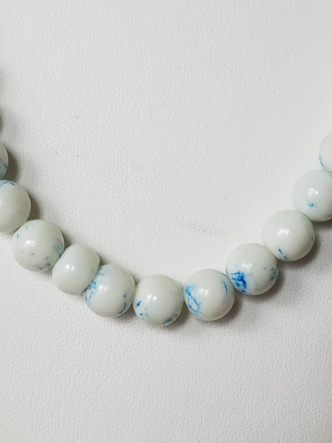 Teng Yue Tie Dye Marbled White with Blue Beaded Necklace | Etsy