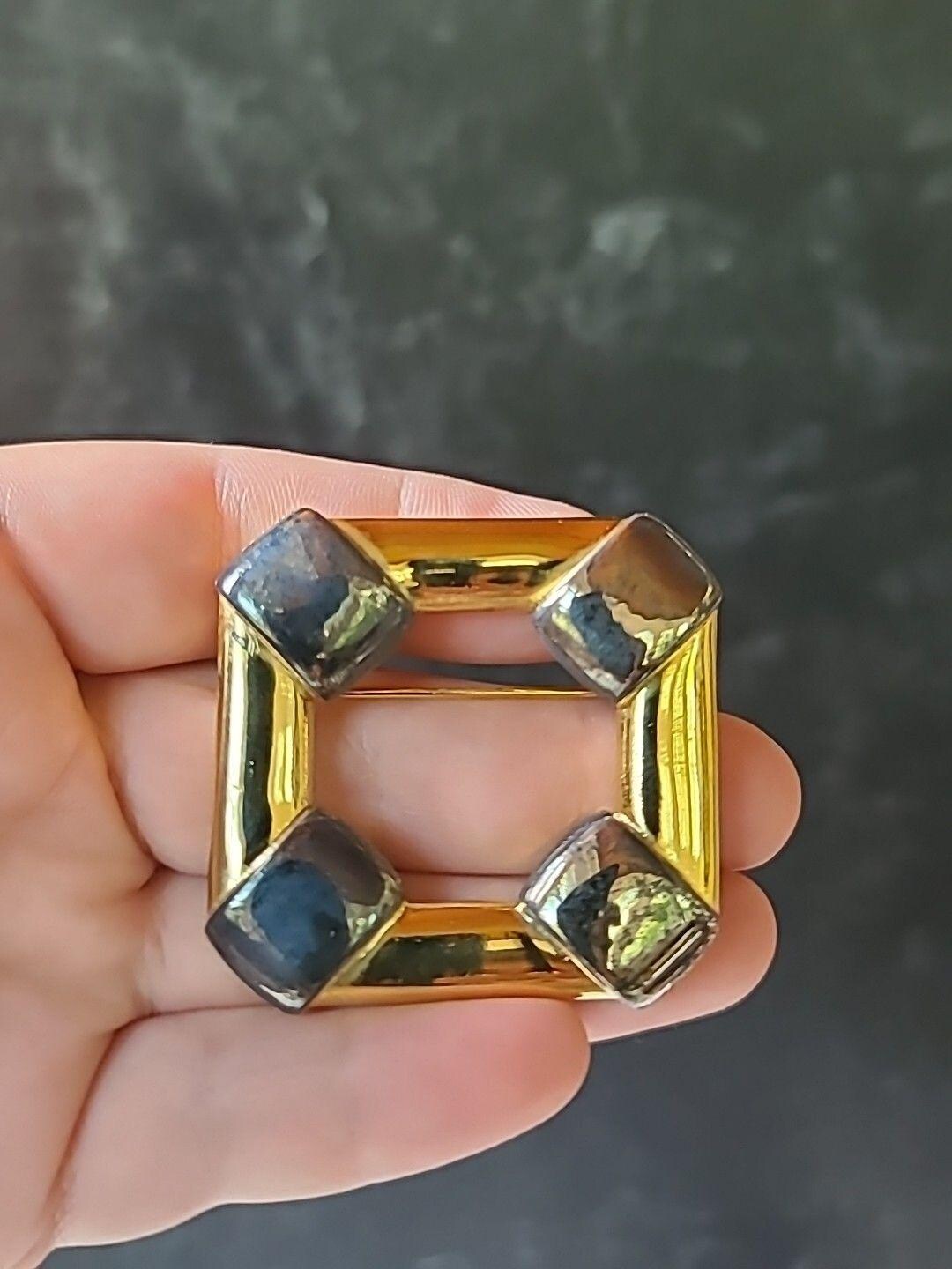 Square Shaped Two Toned Metal Brooch Vintage Costume Jewelry, READ ...