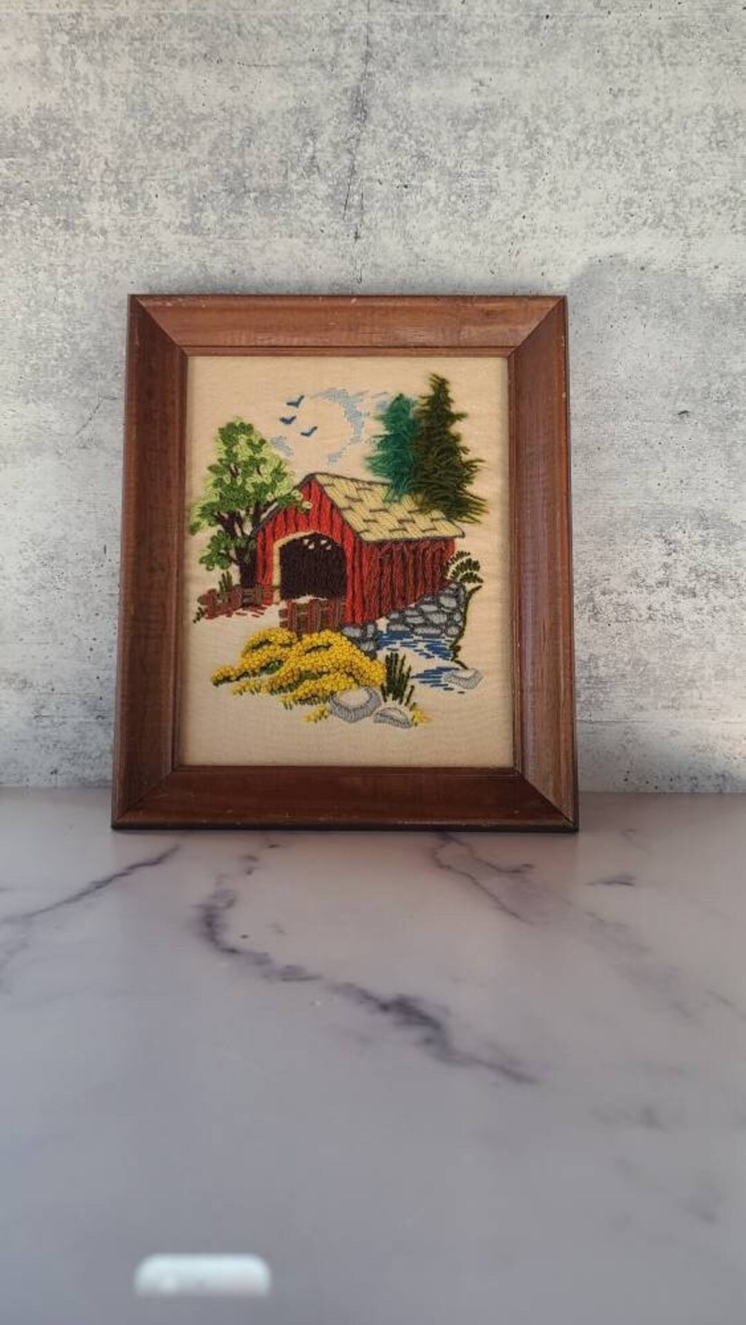 Framed Stoney Creek Bridge Crewel Art - Etsy