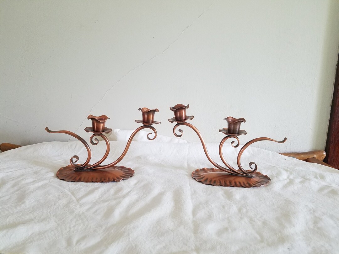 Gregorian Copper Hand Hammered Double Tapered Candlestick Holders ...