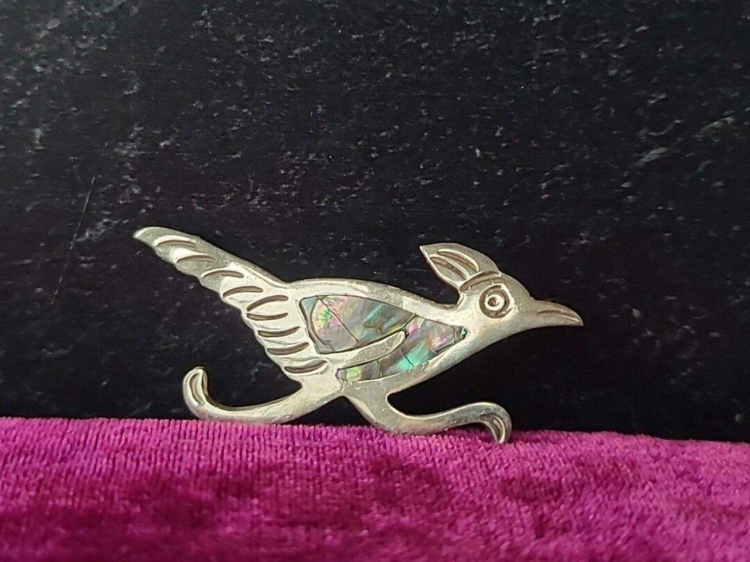 Alpaca Mexico Abalone Shell Roadrunner Brooch Vintage - Etsy