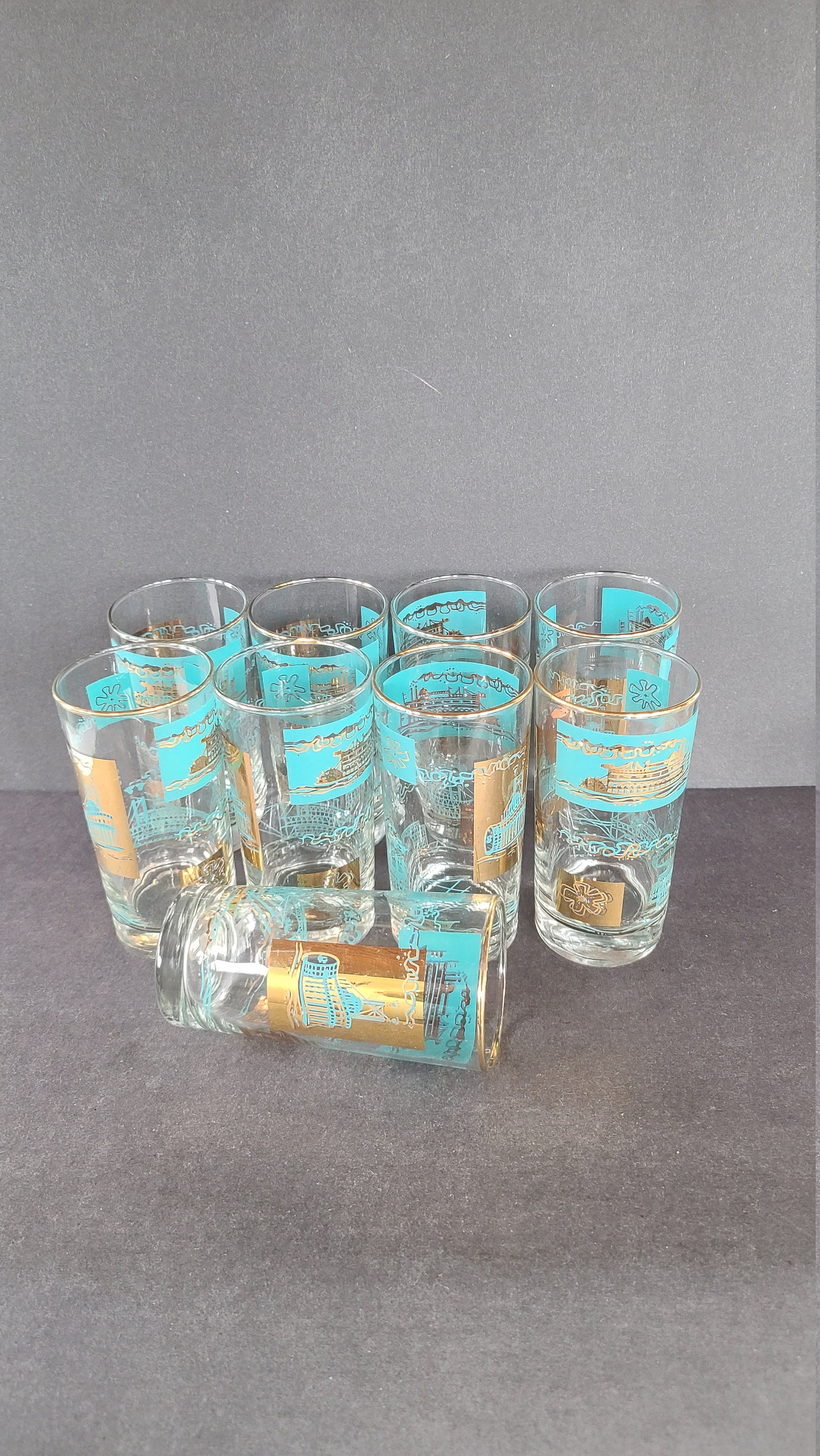 Libbey Turquoise and Gold Riverboat Highball Glasses | Etsy