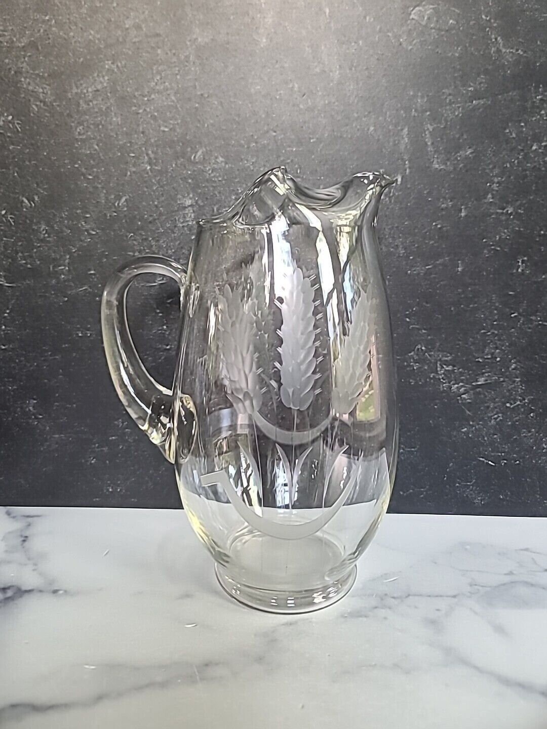 Etched Glass Wheat Pattern Pitcher With Handle - Etsy
