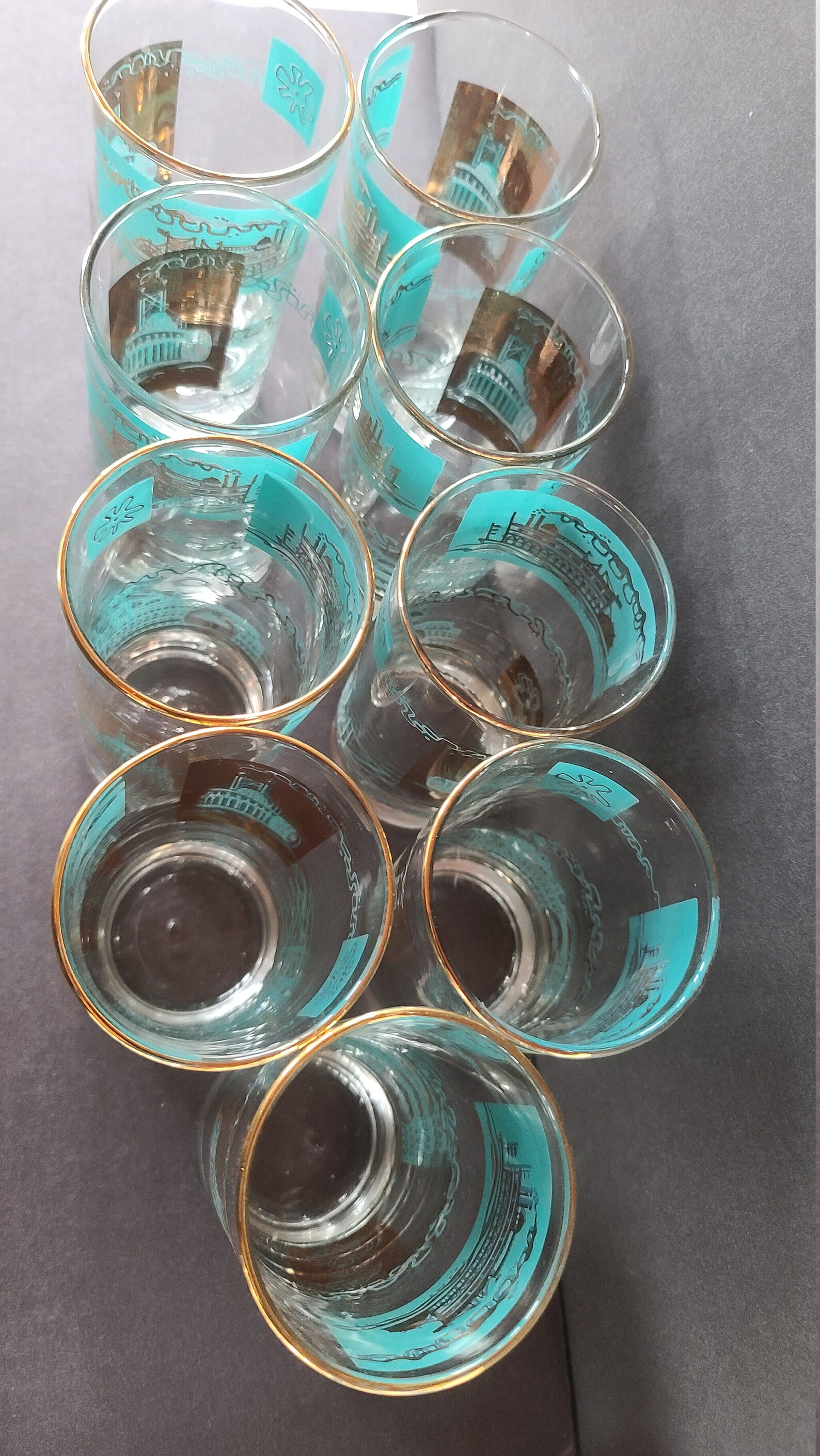 Libbey Turquoise and Gold Riverboat Highball Glasses | Etsy