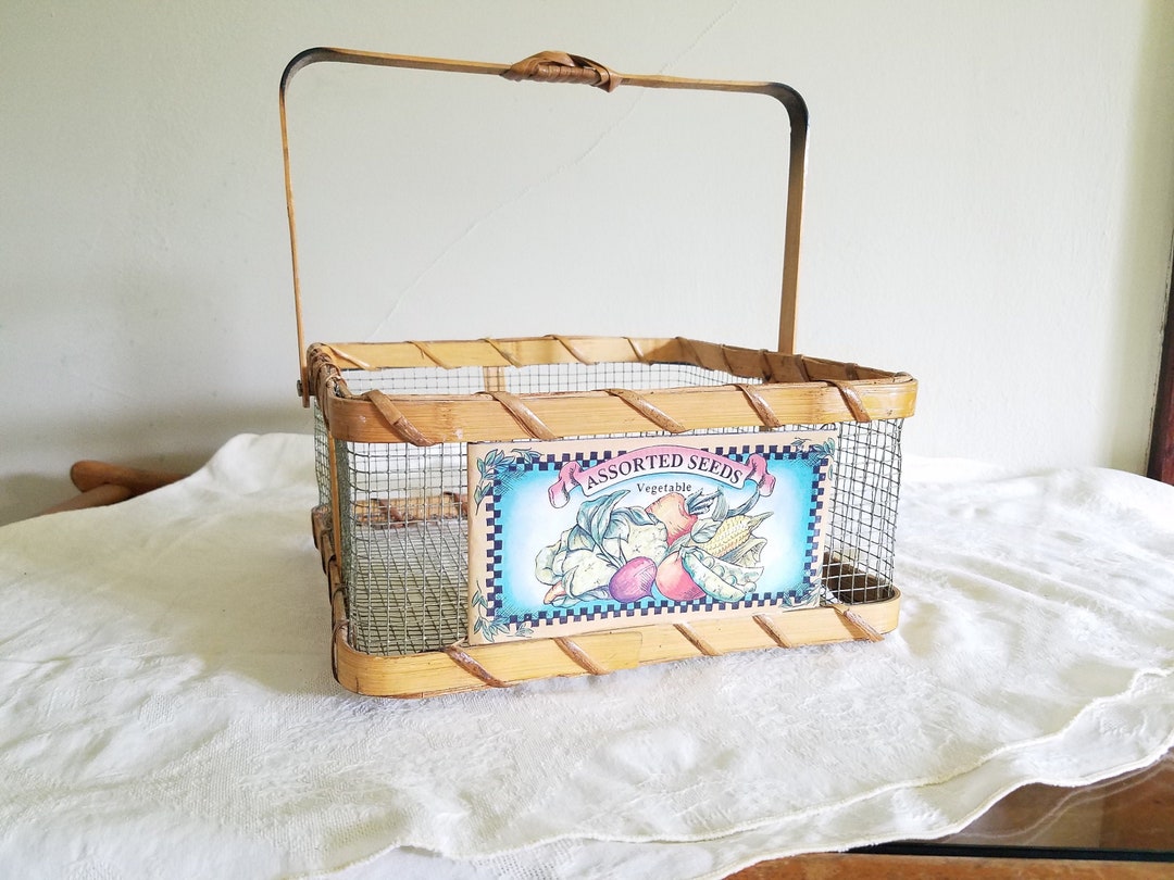 Vintage Wire and Wood Vegetable Basket With Handle "assorted Seeds ...