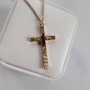 14K Gold Filled Etched Cross Pendant Necklace - Etsy