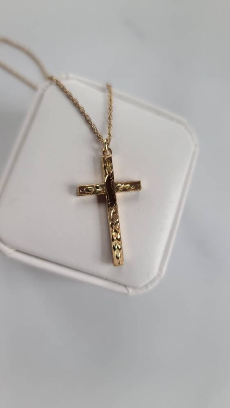 14K Gold Filled Etched Cross Pendant Necklace - Etsy