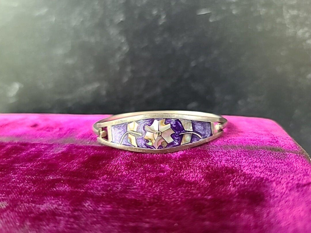 Alpaca Mexico Abalone Shell Floral Hinged Bangle Bracelet Vintage - Etsy