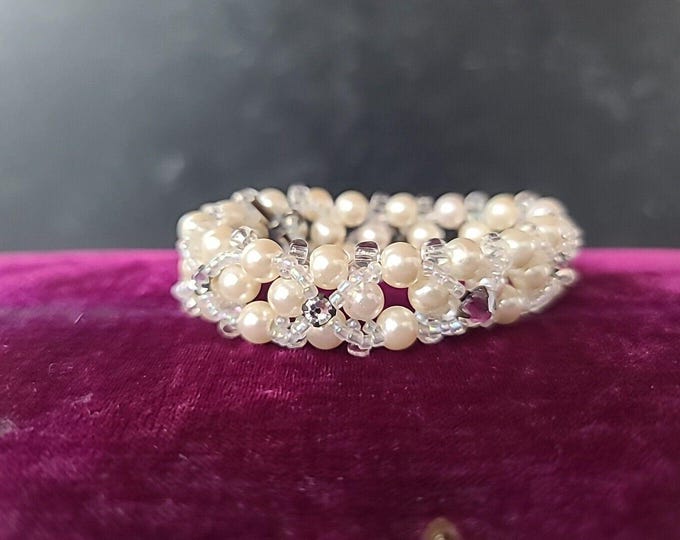 Vintage Beaded Faux Pearl and Rhinestone Bracelet - Etsy