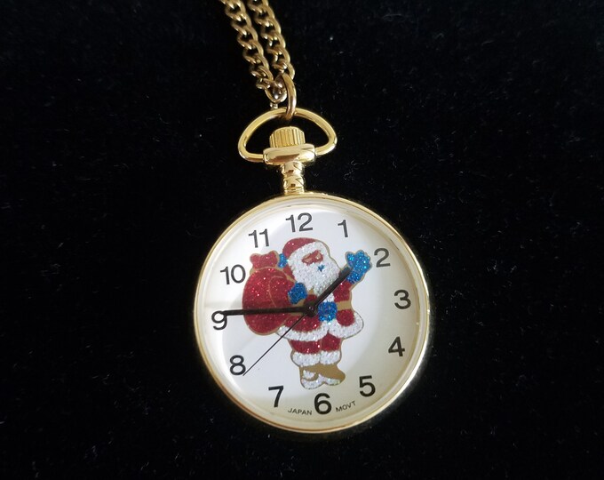 Santa Claus Watch Necklace, Vintage Extra Long Pendant Analog Necklace ...