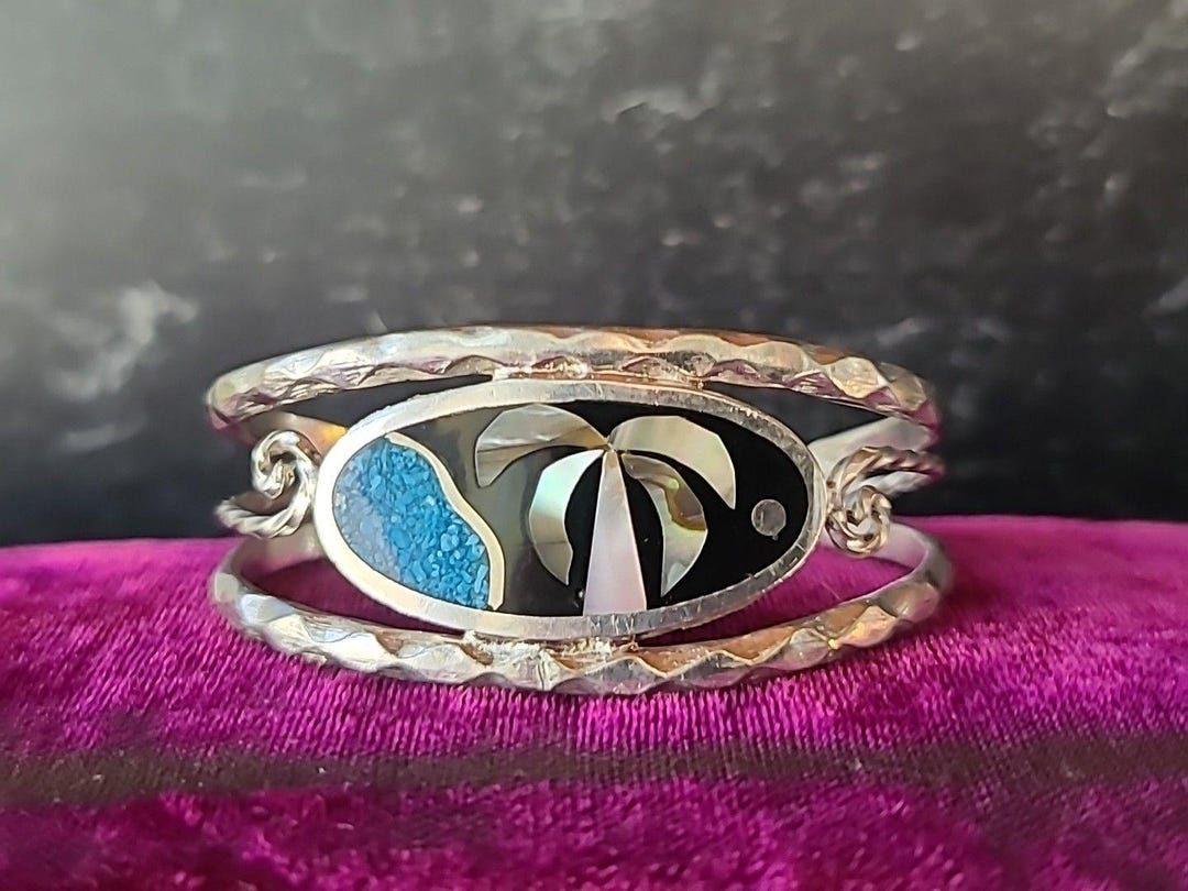 Alpaca Mexico Abalone Shell Beach Scene Cuff Bracelet Vintage - Etsy