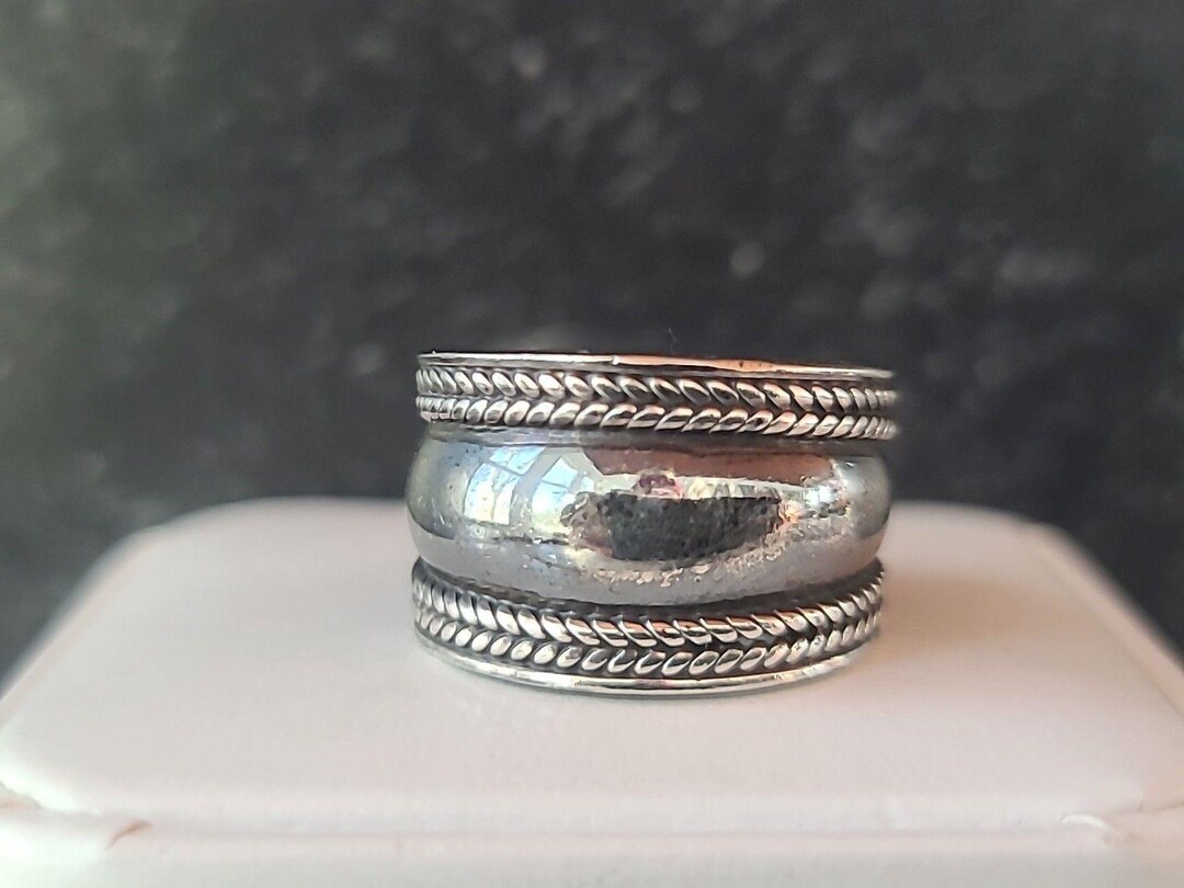 925 Sterling Silver Dome Band Ring, Size US 5.5 Vintage Oxidized - Etsy