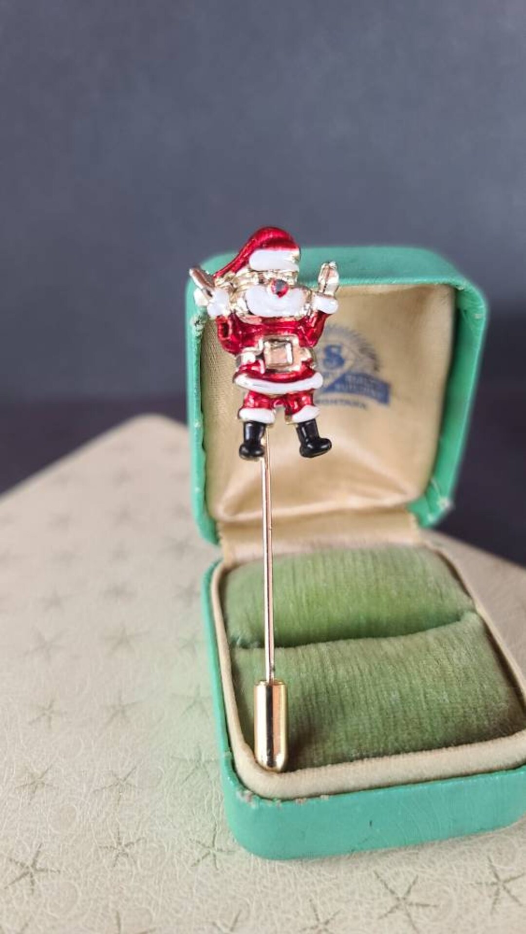 Vintage Enamel Santa Stick Pin - Etsy