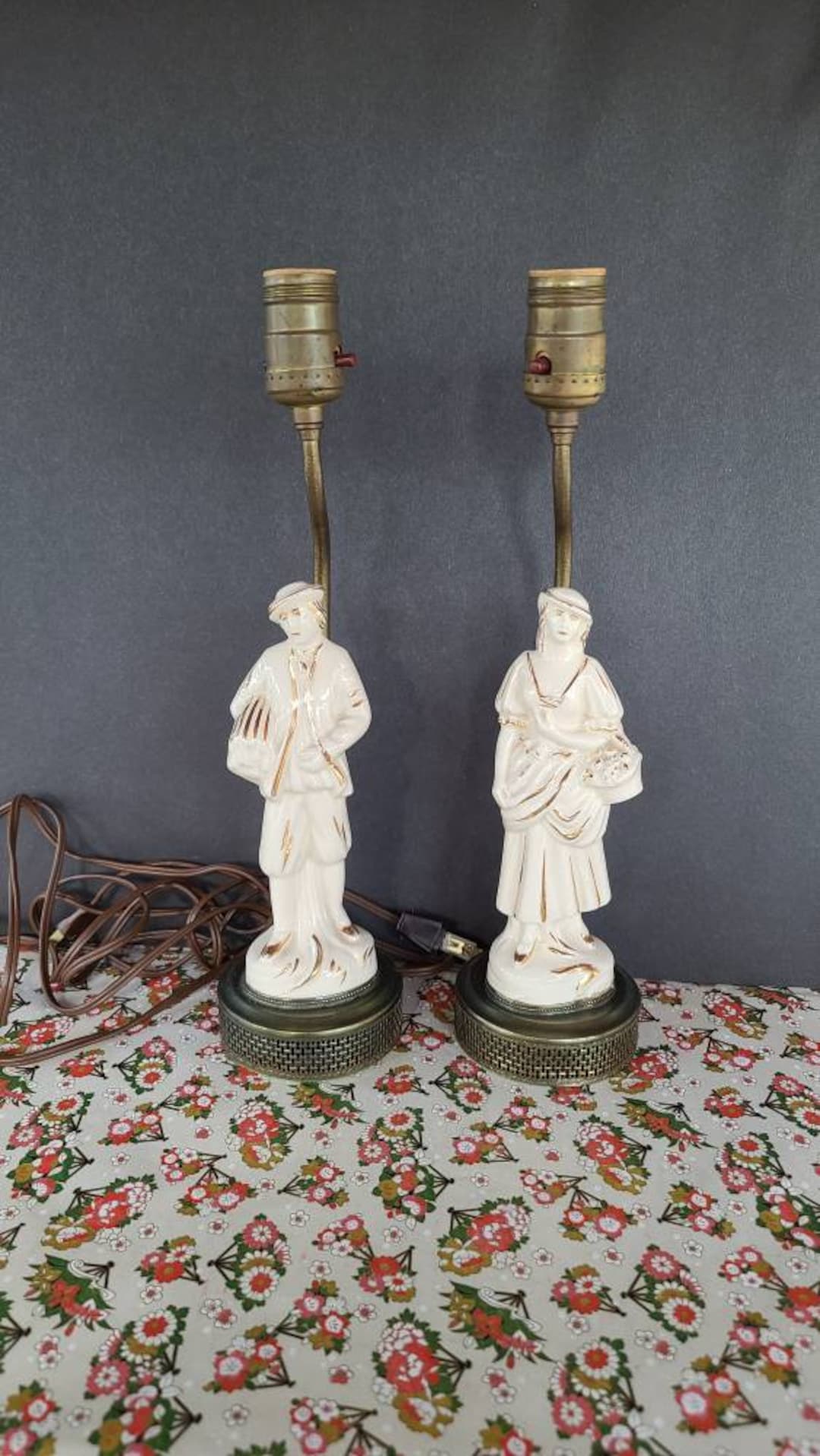 Vintage Pair of Ceramic Victorian Man and Woman Figurine Lamps - Etsy