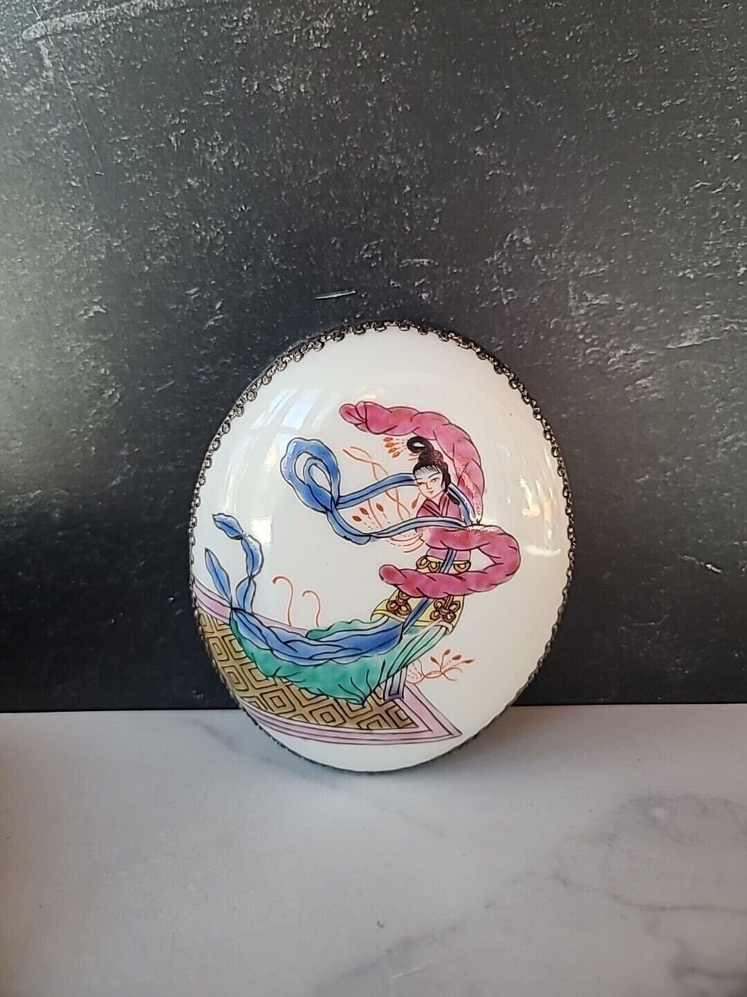 Oval Metal & Porcelain Domed Box - Etsy