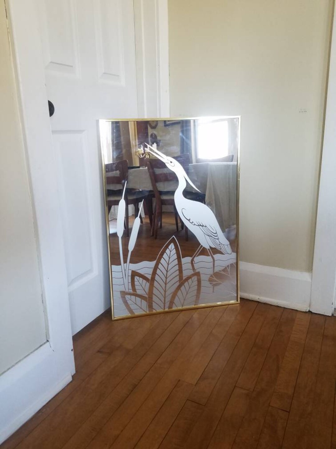 Large Gloria Ericksen Etched Crane Mirror, Vintage Wall Mirror - Etsy
