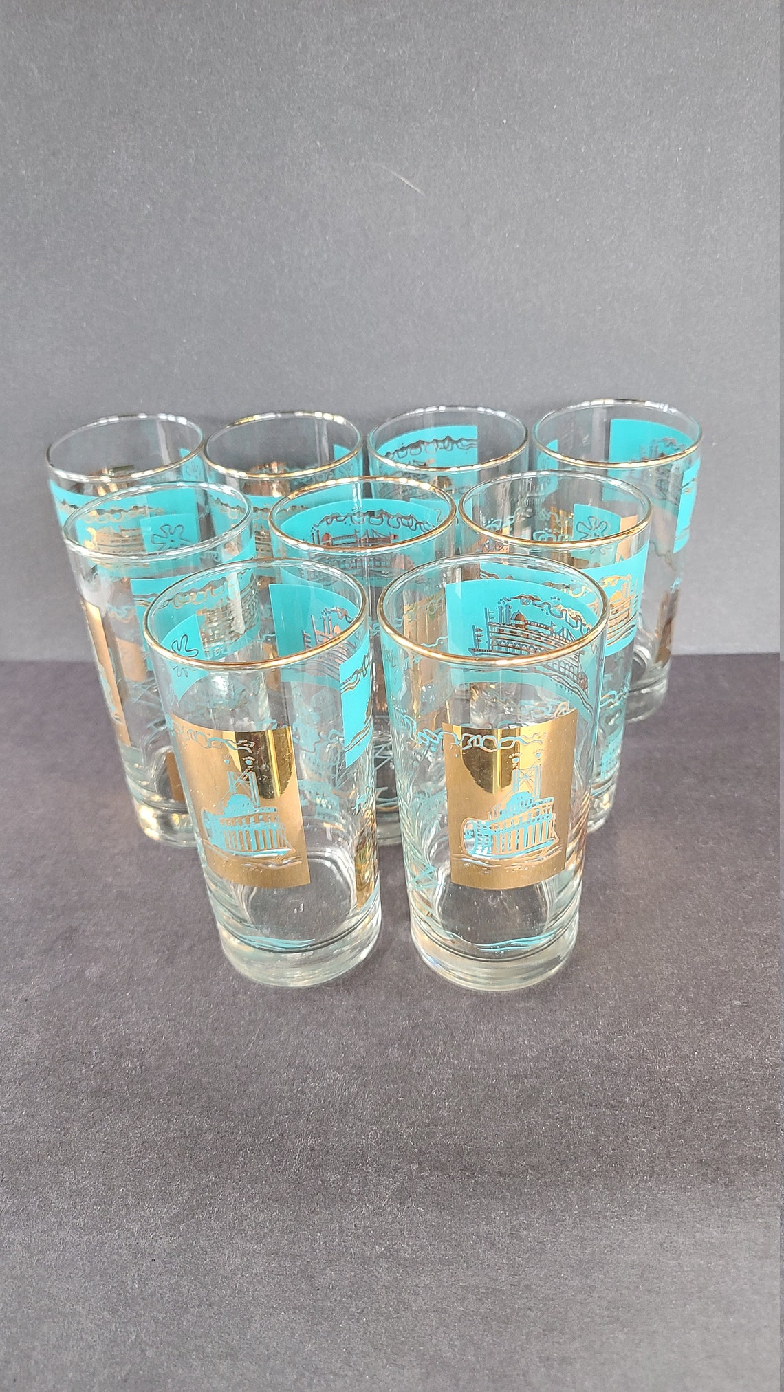 Libbey Turquoise and Gold Riverboat Highball Glasses | Etsy