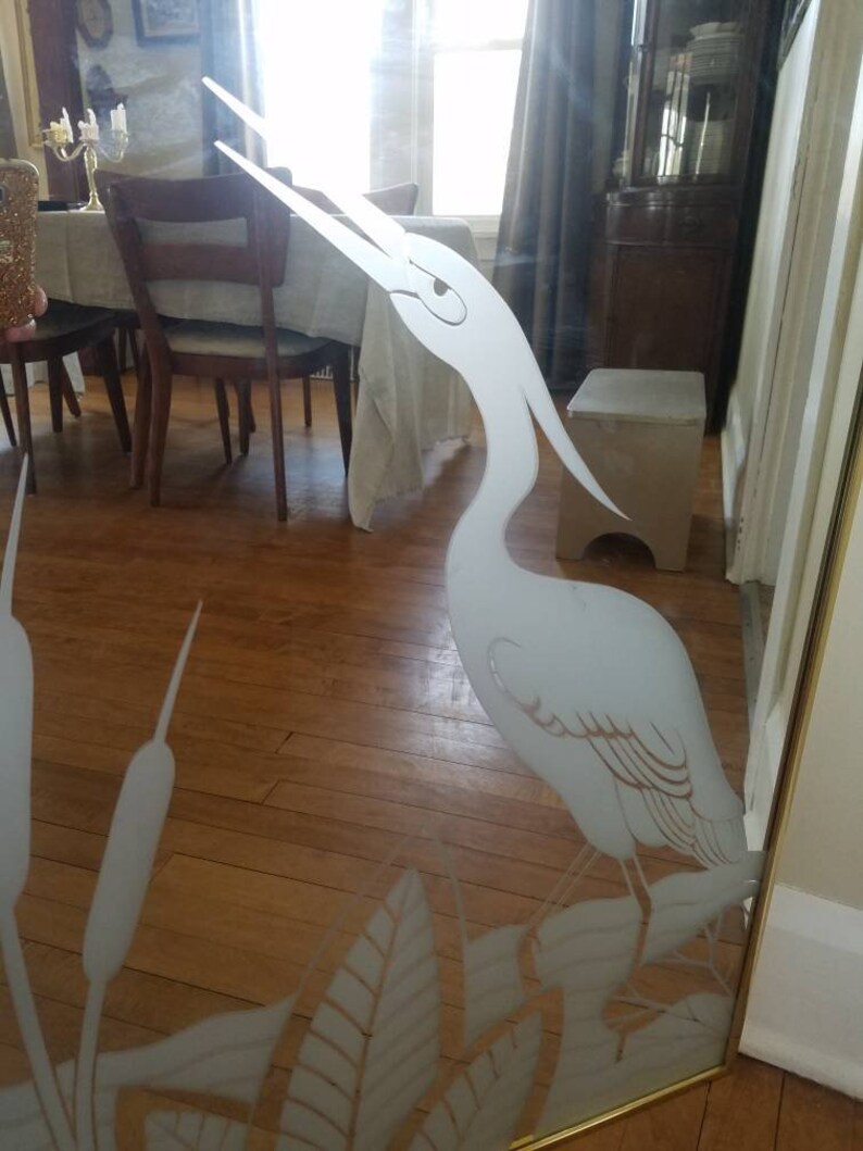 Large Gloria Ericksen Etched Crane Mirror Vintage Wall Mirror | Etsy