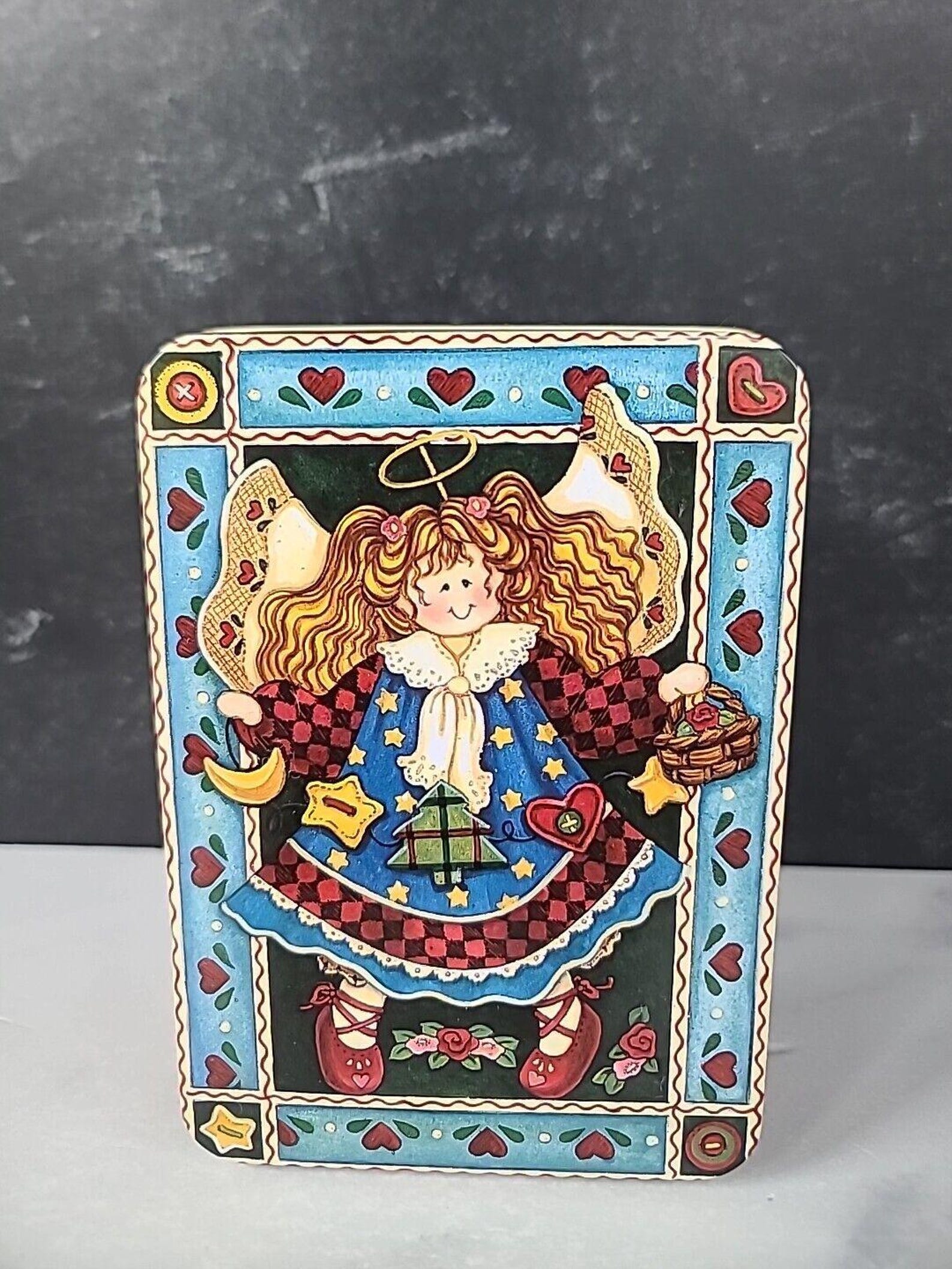 Vintage Angel Folk Art Lidded Tin, EMPTY - Etsy