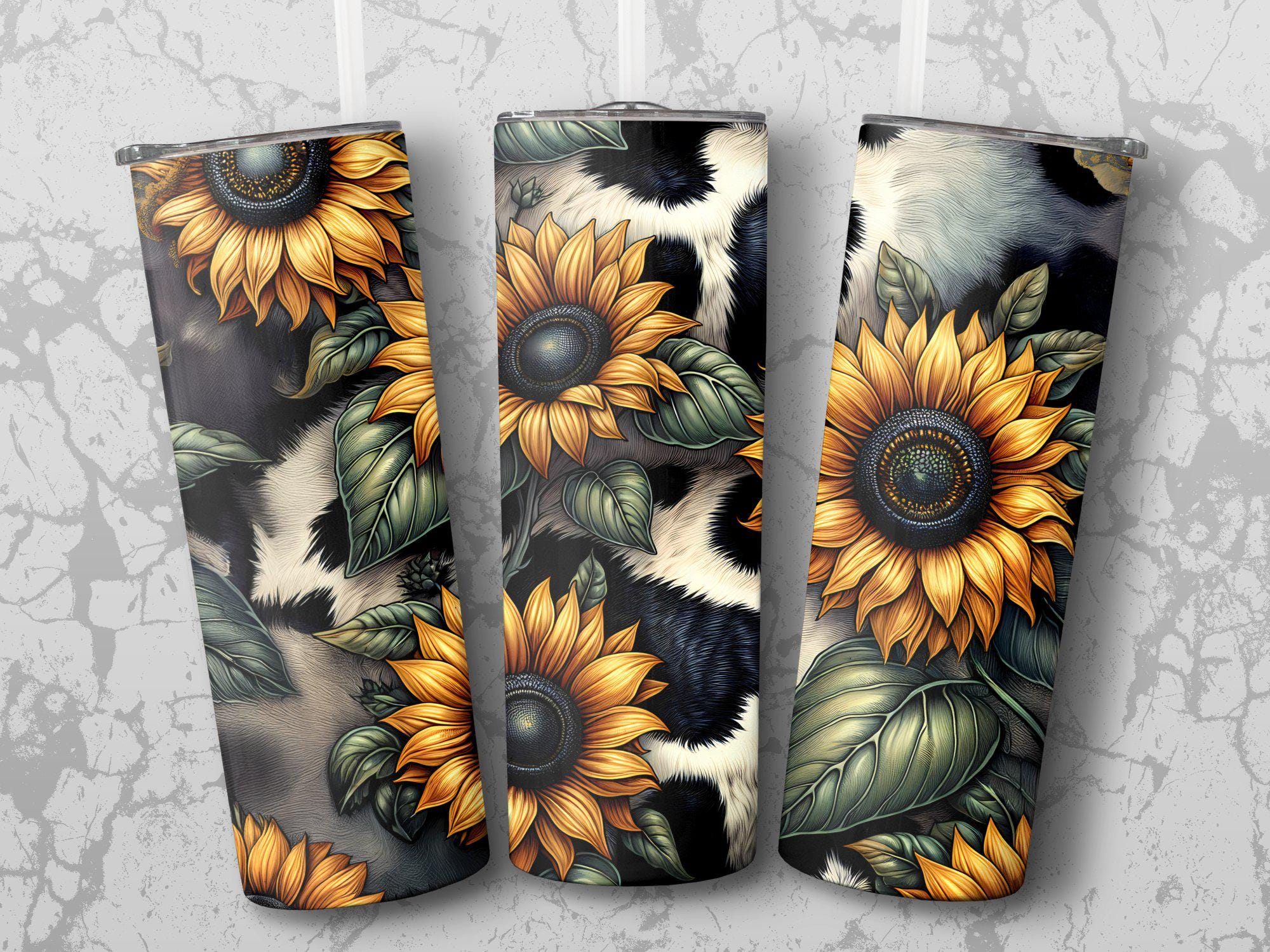 Sunflower Cow Print 20oz Skinny Tumbler Wrap Digital Download Seamless ...